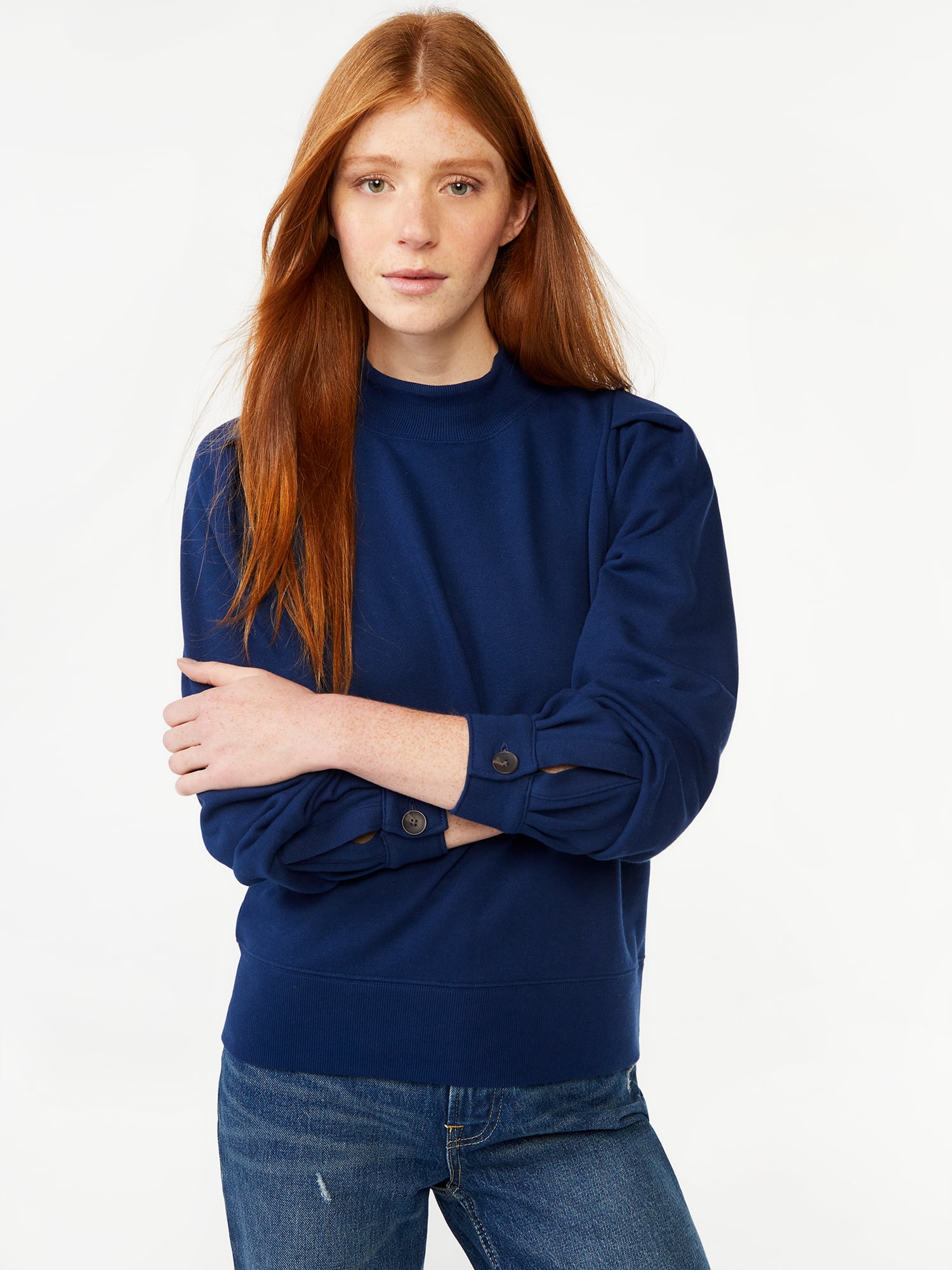 Free Assembly Women's Ribbed Mock Neck Top - French Terry, Pleated ...