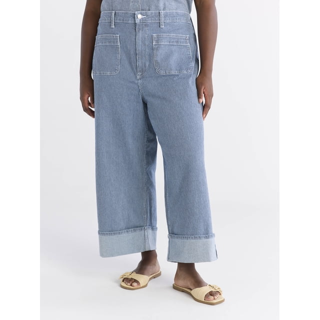 Free Assembly Women’s High Rise Cuffed Jeans with Patch Pockets, 30 ...
