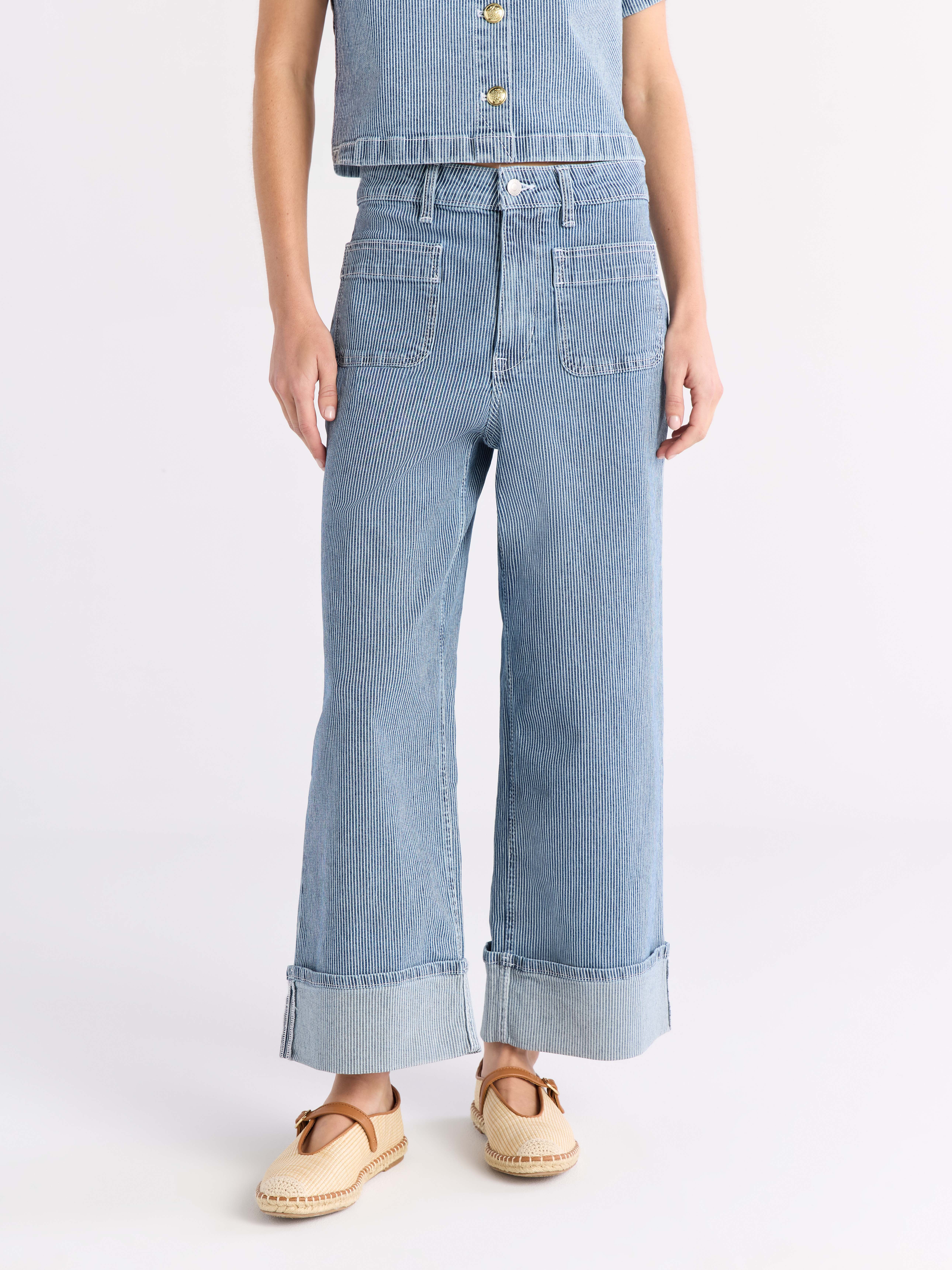 Free Assembly Women’s High Rise Cuffed Jeans with Patch Pockets, 30 ...