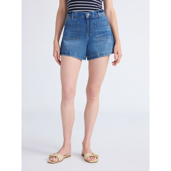 Free Assembly Women's and Women's Plus Patch Pocket Denim Shorts, 4 ...