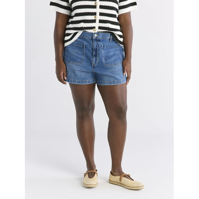 Free Assembly Women's and Women's Plus Patch Pocket Denim Shorts, 4 ...