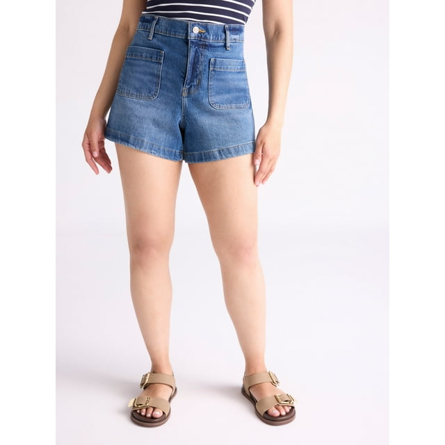 Free Assembly Women's and Women's Plus Patch Pocket Denim Shorts, 4 ...