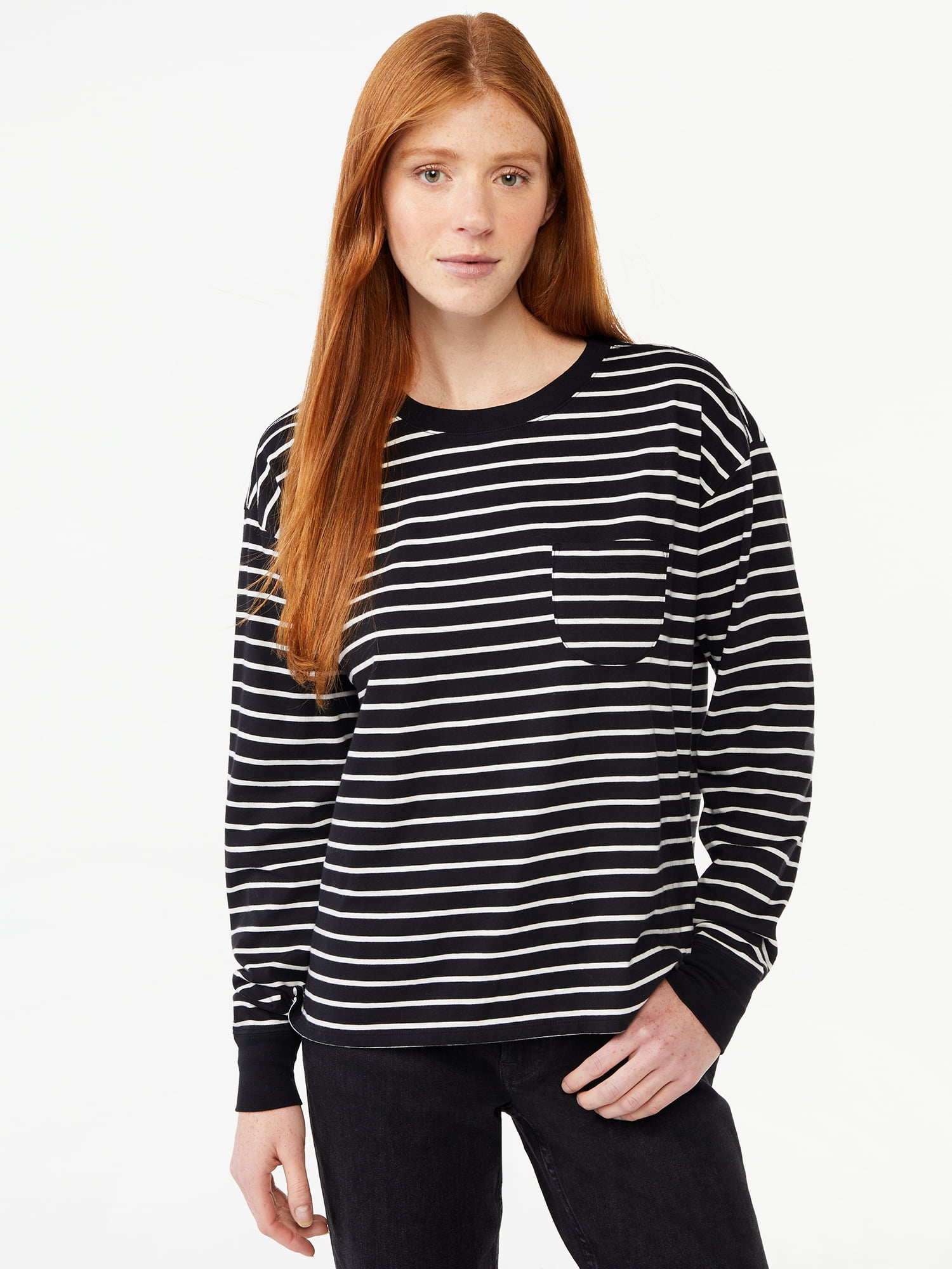 Free Assembly Women's Pocket Boy Tee with Long Sleeves - Walmart.com
