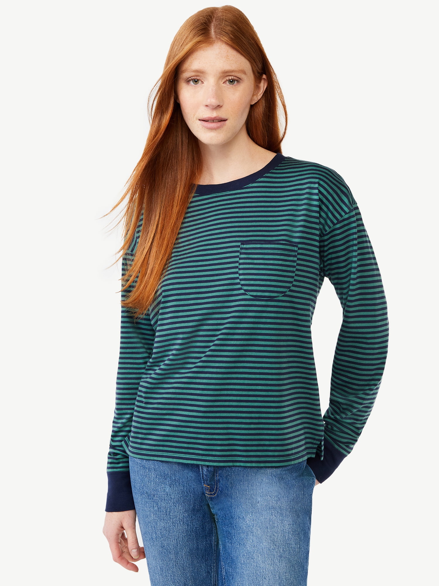 Free Assembly Women's Pocket Boy Tee with Long Sleeves - Walmart.com