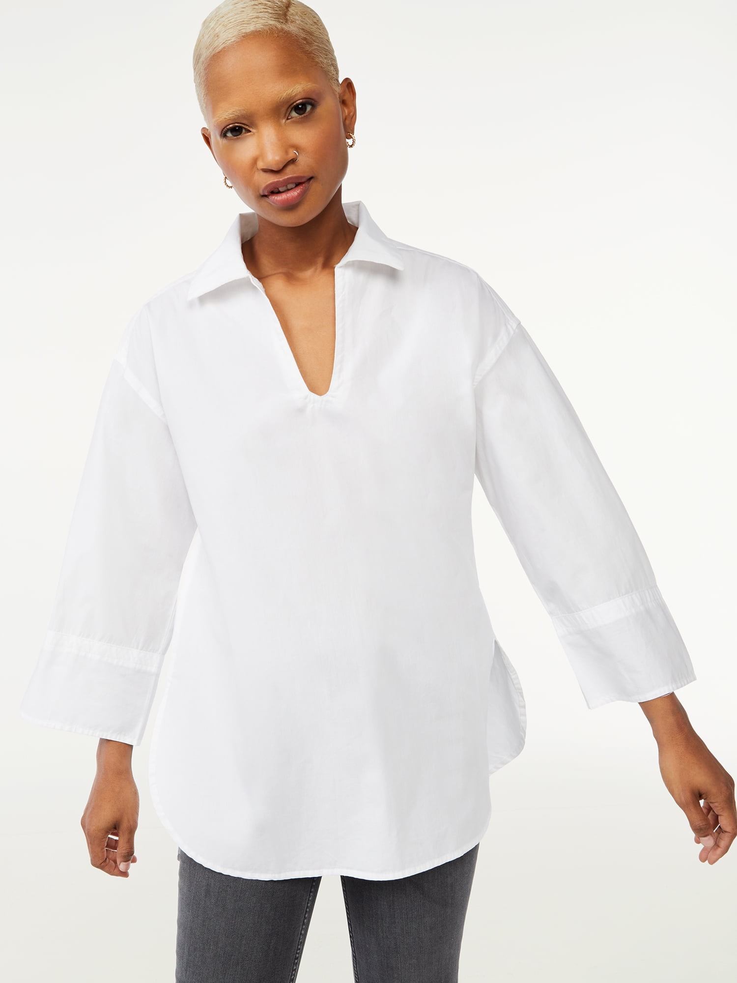 Free Assembly Women's Cotton Polo Tunic Shirt, Sizes XS-XXXL - Walmart.com