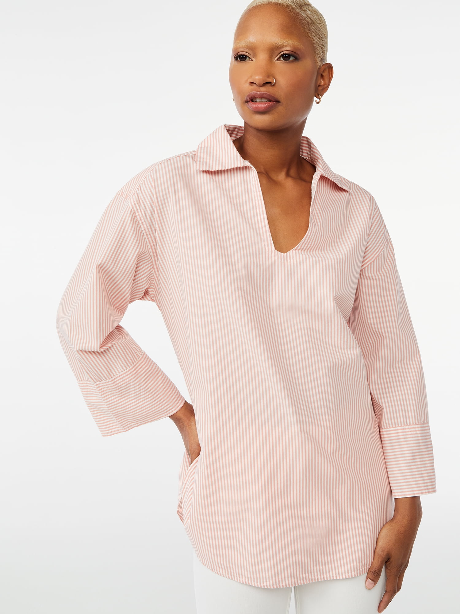 Free Assembly women's Polo Tunic Shirt - Cotton Collar Shirt - Walmart.com
