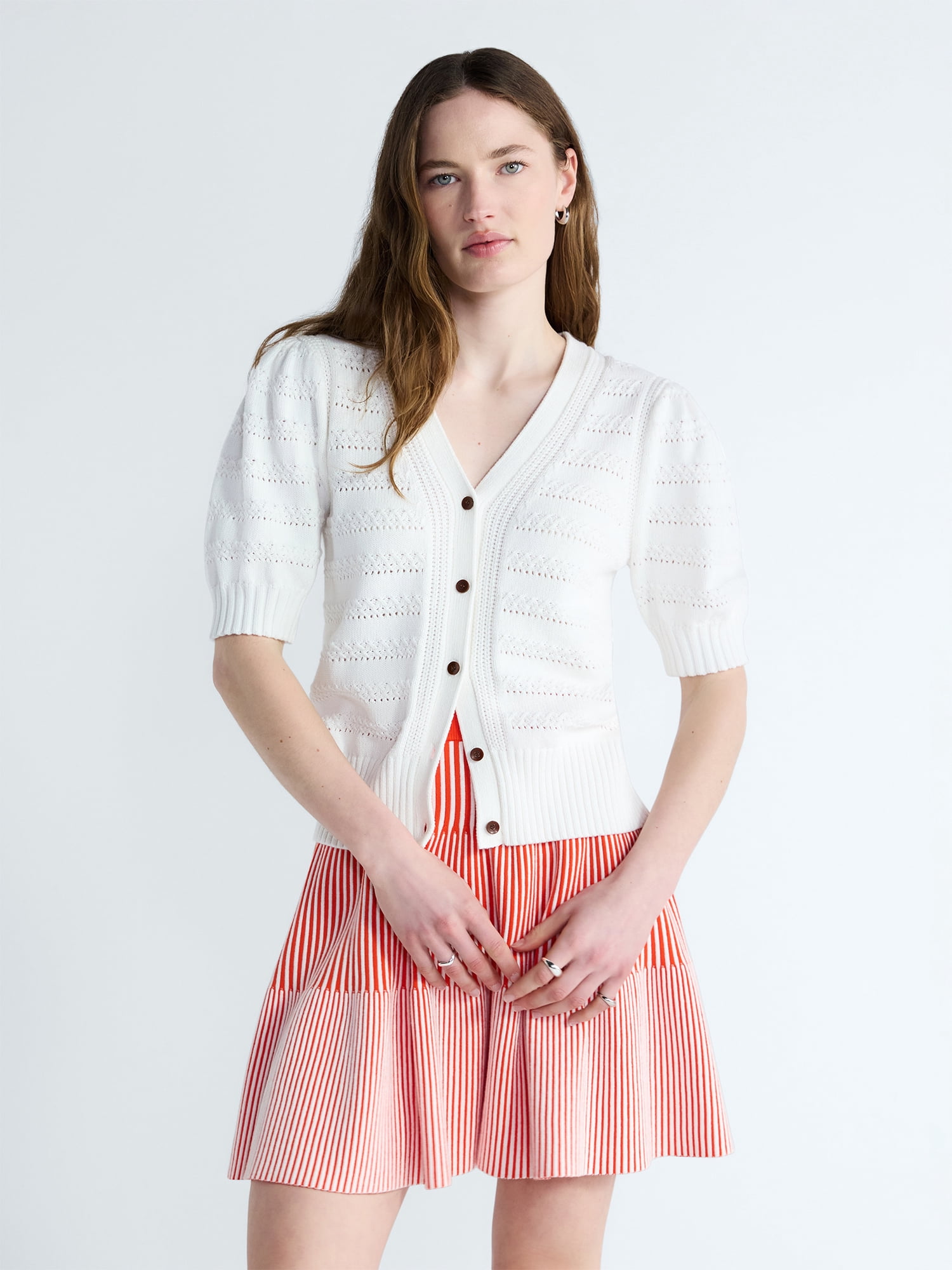 Free Assembly's Women's Cotton Crochet Cardigan Sweater with Puff ...