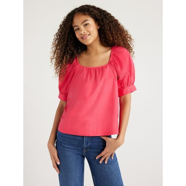 Free Assembly Women’s Puff Sleeve Top, Sizes XS-XXXL - Walmart.com