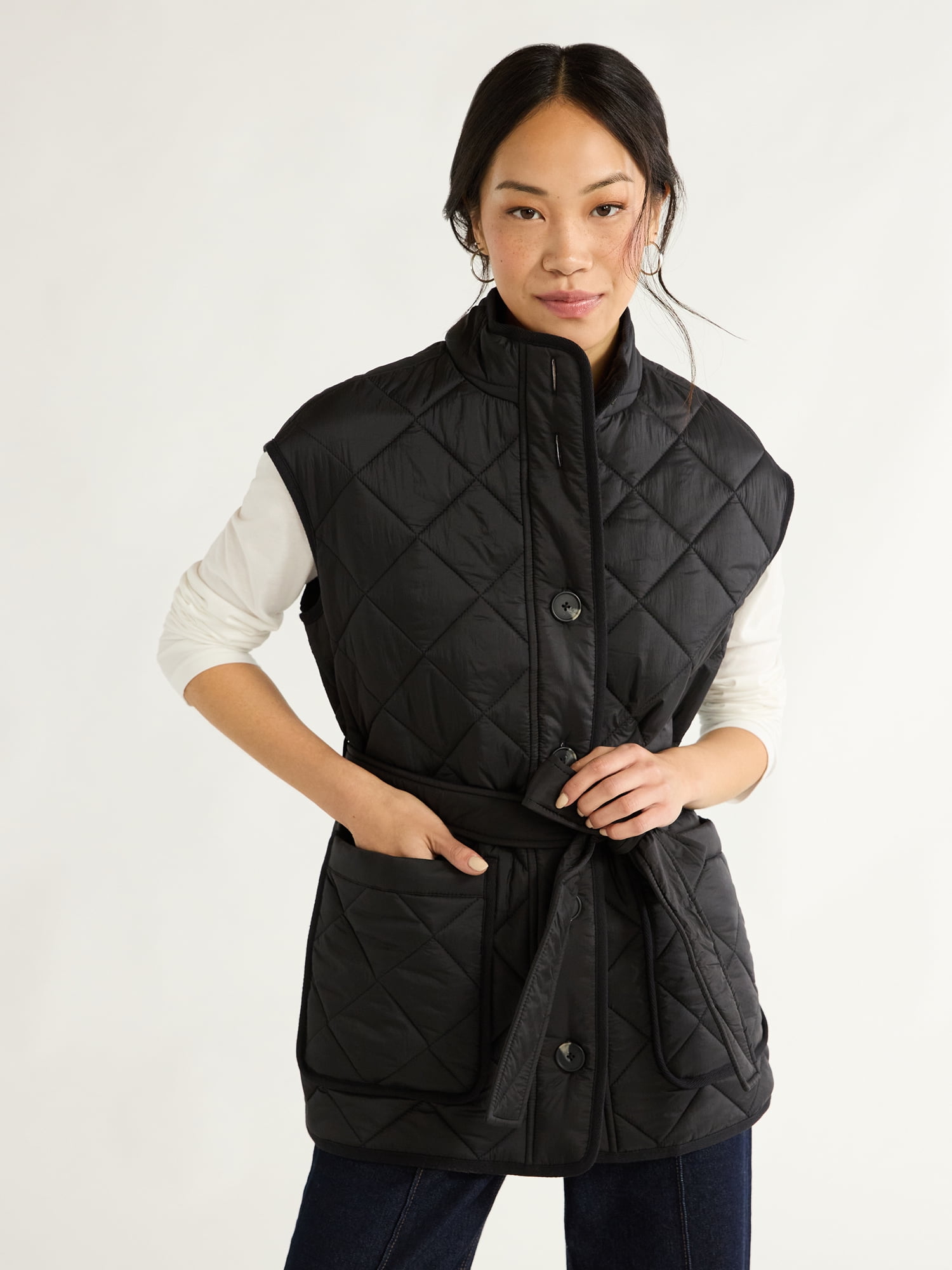 Free Assembly Women's Quilted Vest with Belt, Sizes XS-XXL - Walmart.com