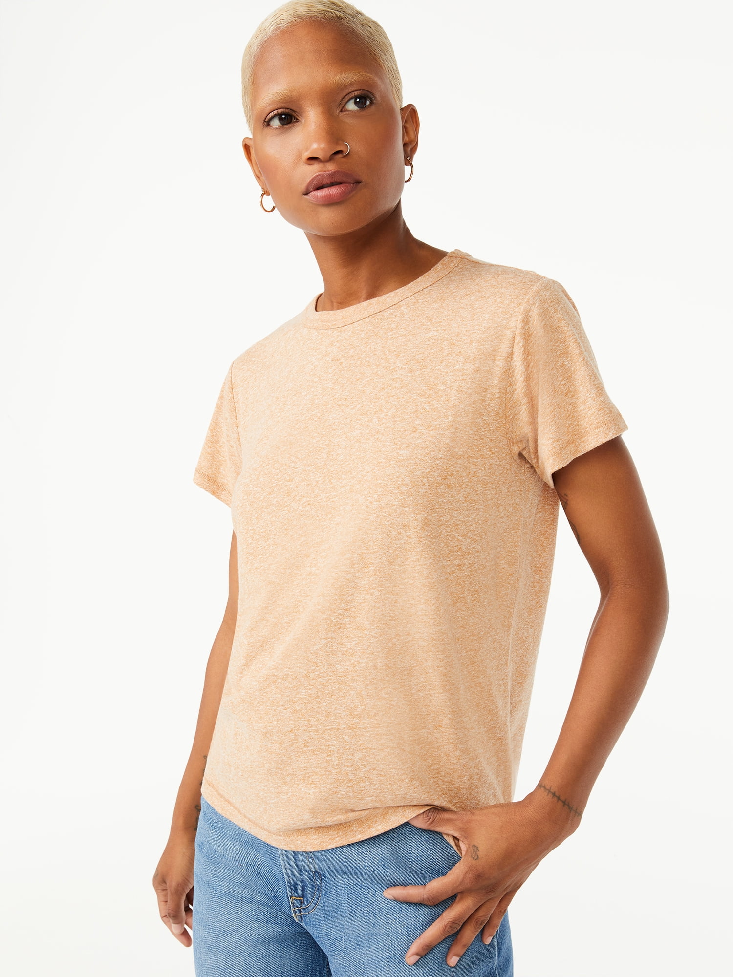 Free Assembly Women's Ringer Tee with Short Sleeves, Sizes XS-XXXL ...