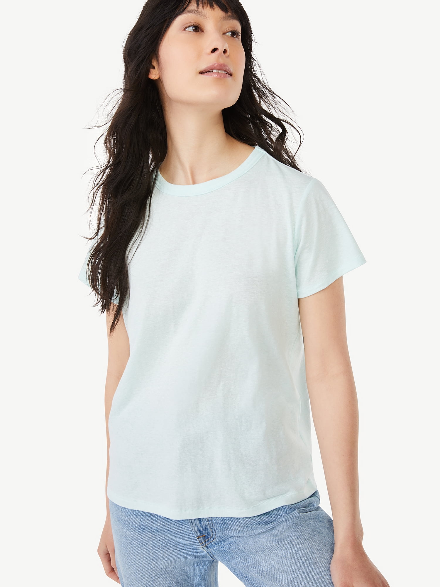 Free Assembly Women's Ringer Tee with Short Sleeves, Sizes XS-XXXL ...