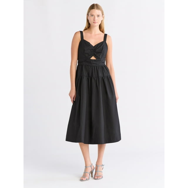 Free Assembly Women's Ruched Cutout Cotton Midi Dress, XS-XXL - Walmart.com