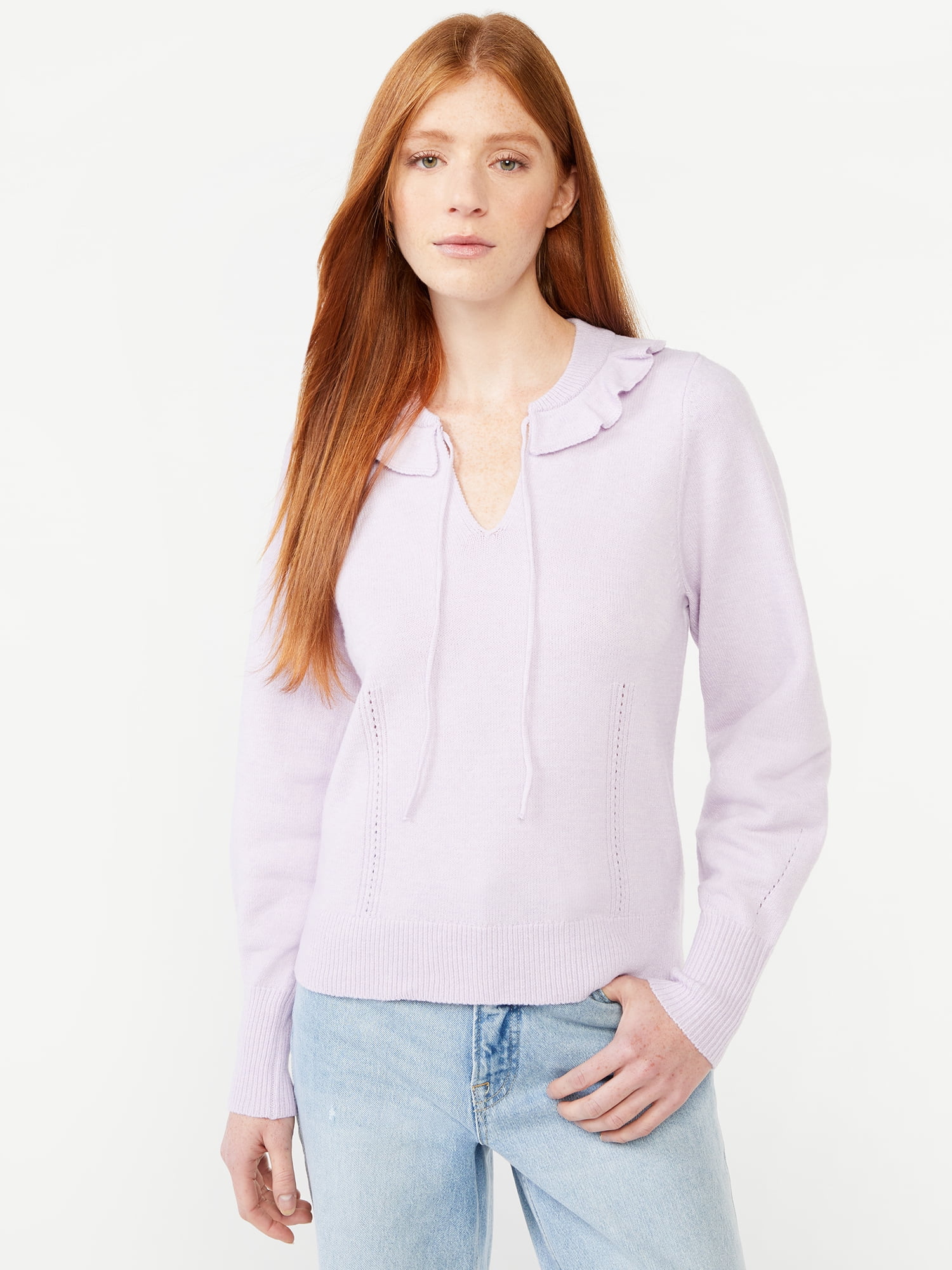 Free Assembly Women's Ruffle Collar Sweater - Walmart.com