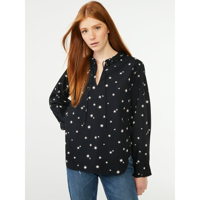 Free Assembly Women's Ruffle Collar Top with Long Sleeves - Walmart.com