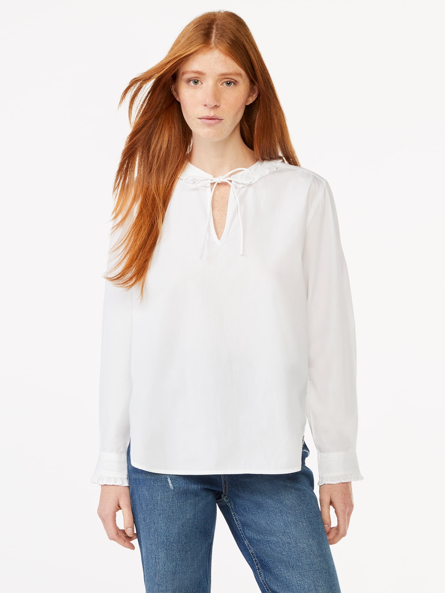 Free Assembly Women's Ruffle Collar Top with Long Sleeves - Walmart.com