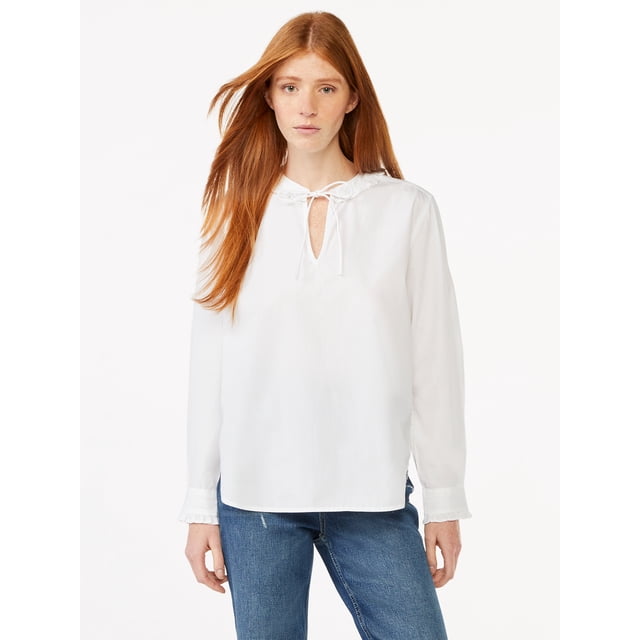 Free Assembly Women's Ruffle Collar Top with Long Sleeves - Walmart ...