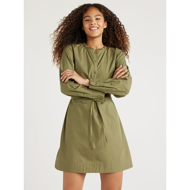 Free Assembly Women’s Ruffle Neck Mini Dress, Sizes XS-XXXL - Walmart.com