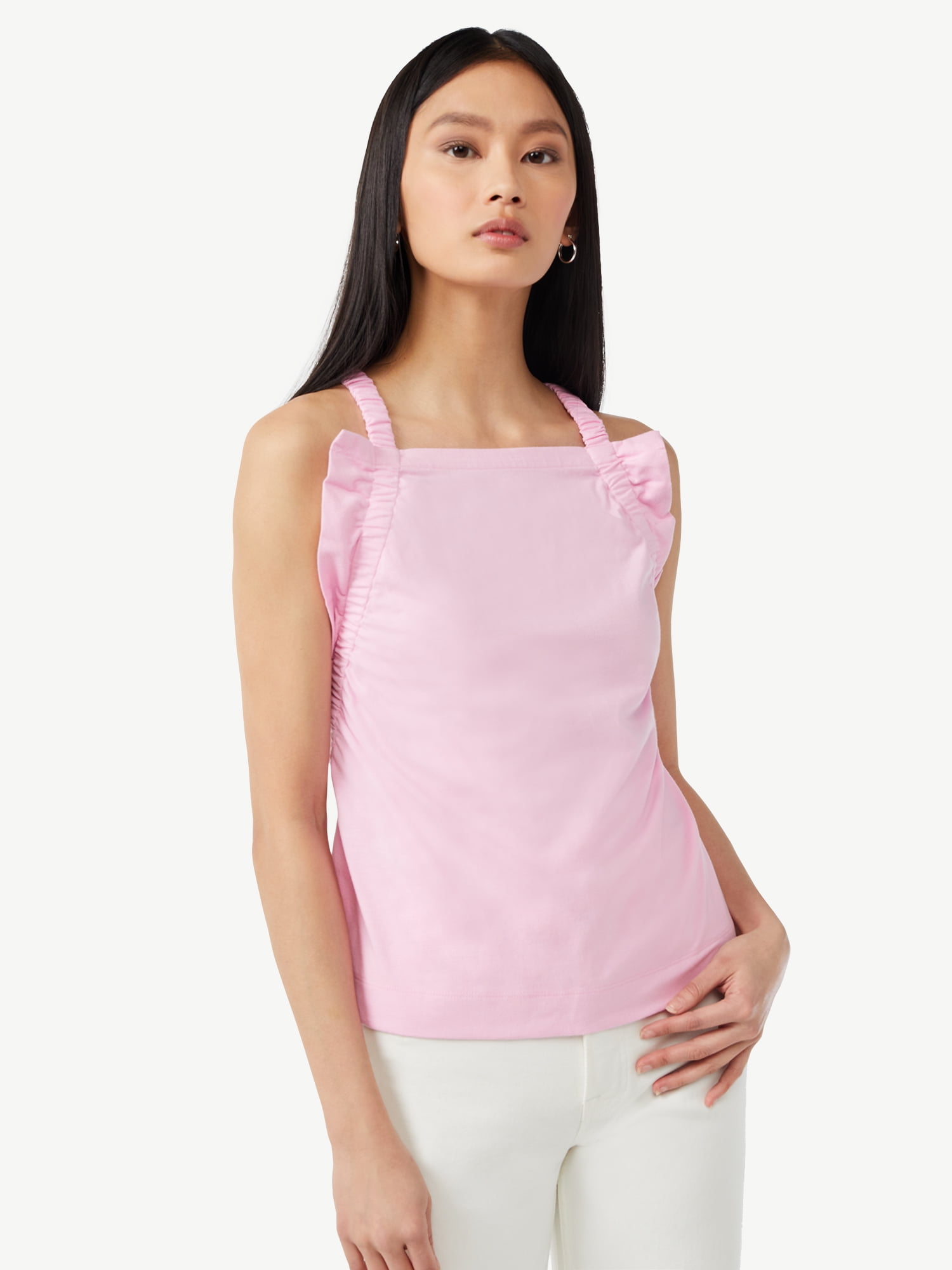 Free Assembly Women's Shirred Flounce Tank Top - Walmart.com