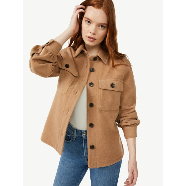 Free Assembly Women's Shirt Jacket with Gathered Sleeves - Walmart.com