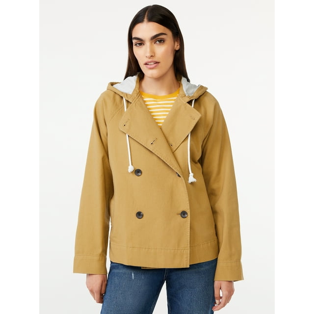 Free Assembly Women's Short Pea Coat with Hood - Walmart.com