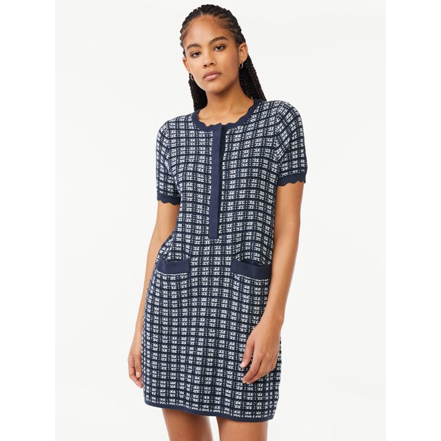 Free Assembly Women's Short Sleeve Mini Sweater Dress - Walmart.com