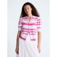 Free Assembly Women's Textured Stripe Cardigan Sweater with Short Puff ...