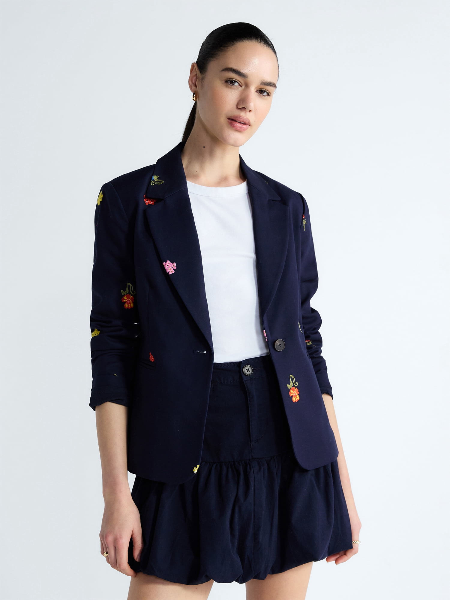 Free Assembly Women's Embroidered Single Breasted Blazer, Sizes XS-XXL ...