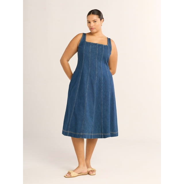 Free Assembly Sleeveless Panel Denim Dress - XS-4X - Walmart.com