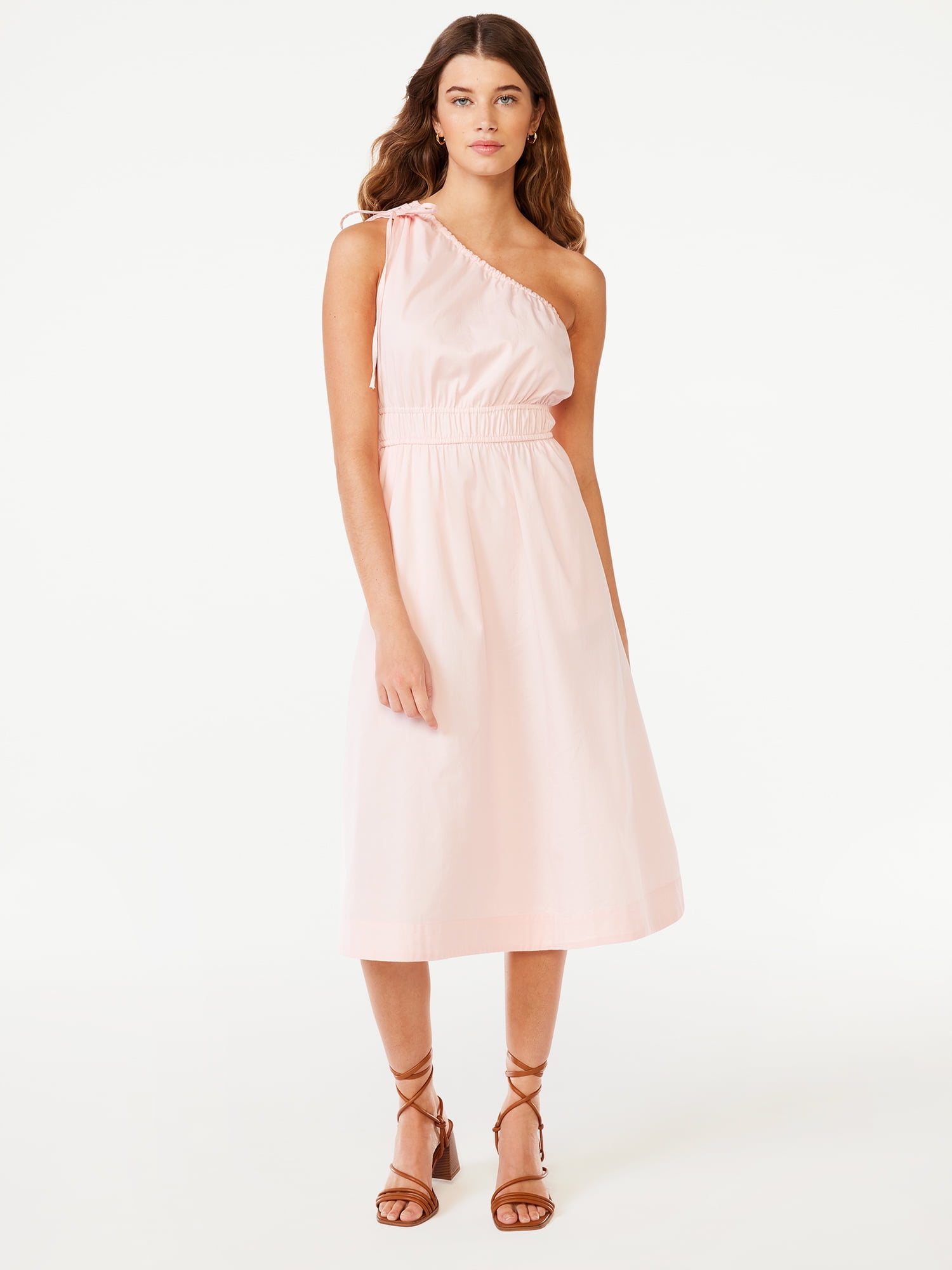 Free Assembly Women's Sleeveless One Shoulder Midi Dress with Elastic ...