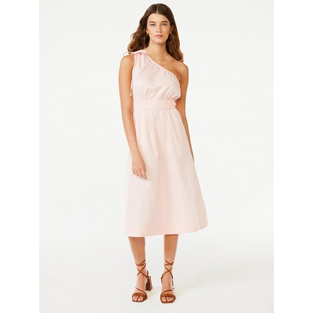 Free Assembly Women's Sleeveless One Shoulder Midi Dress with Elastic ...