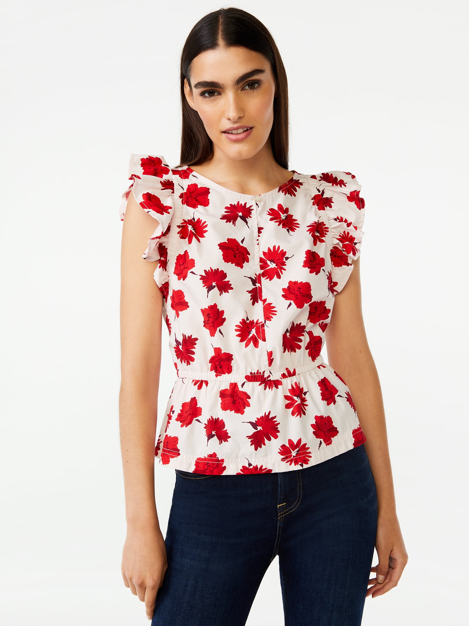 Free Assembly Women's Sleeveless Ruffle Top - Walmart.com