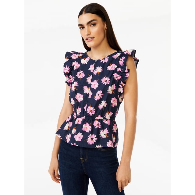 Free Assembly Women's Sleeveless Ruffle Top - Walmart Business Supplies