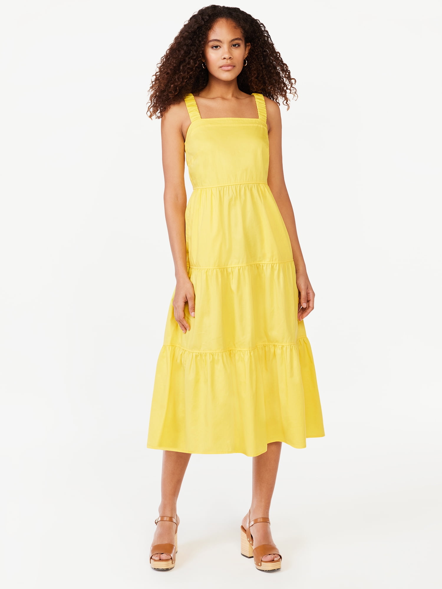 Free Assembly Women's Sleeveless Square Neck Maxi Dress with Elastic ...