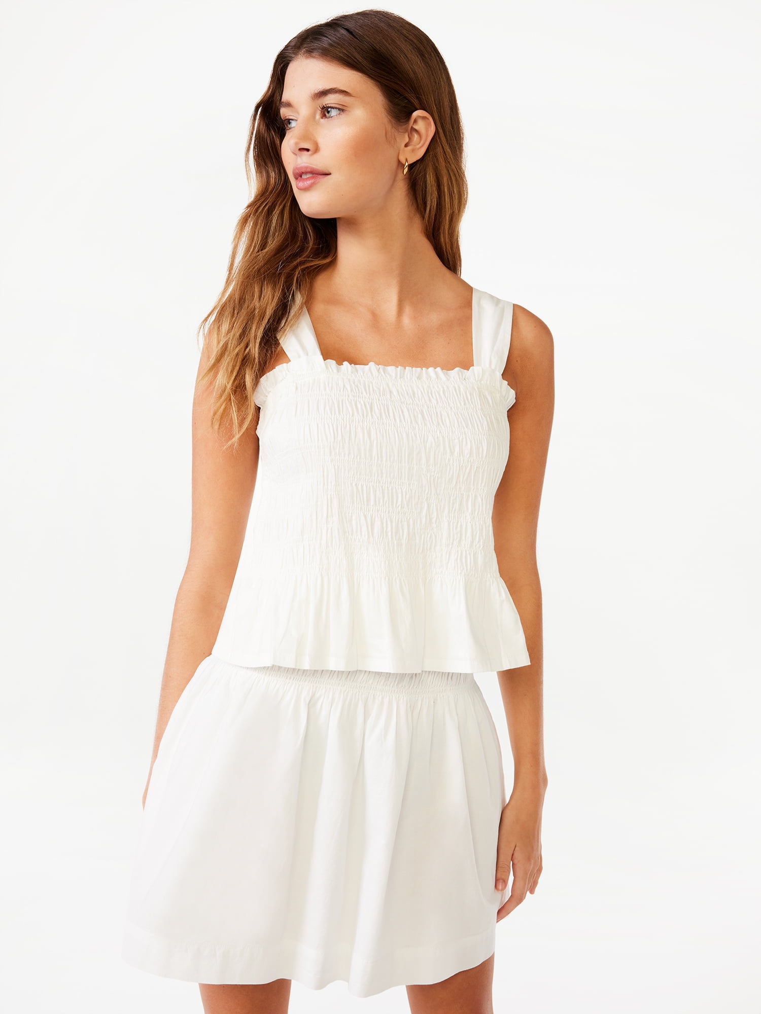 Free Assembly Women's Smocked Peplum Tank Top, Sizes XS-XXL, Cotton ...