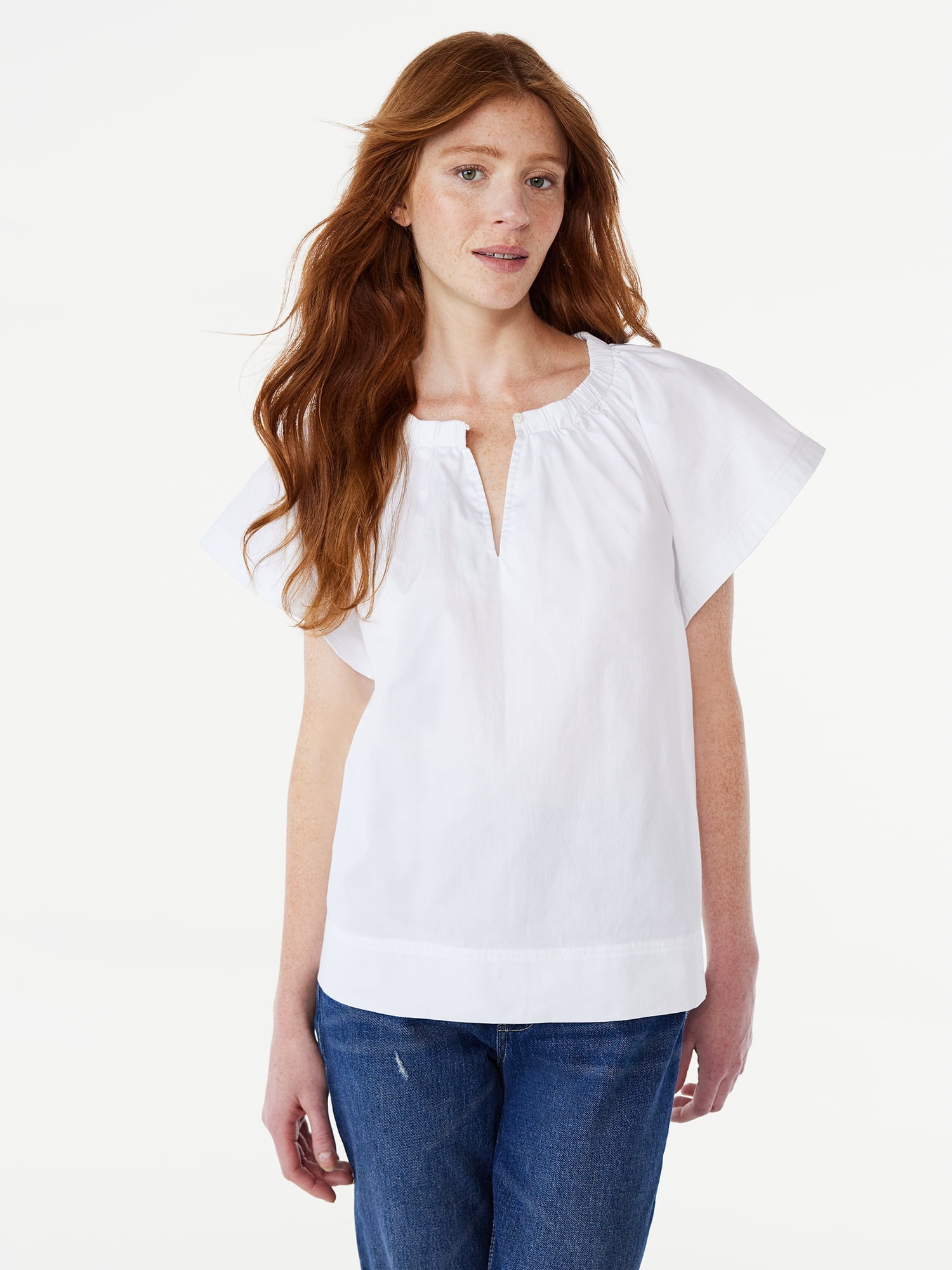 Free Assembly Women's Split Neck Top with Flutter Sleeves, Size XS-XXL ...