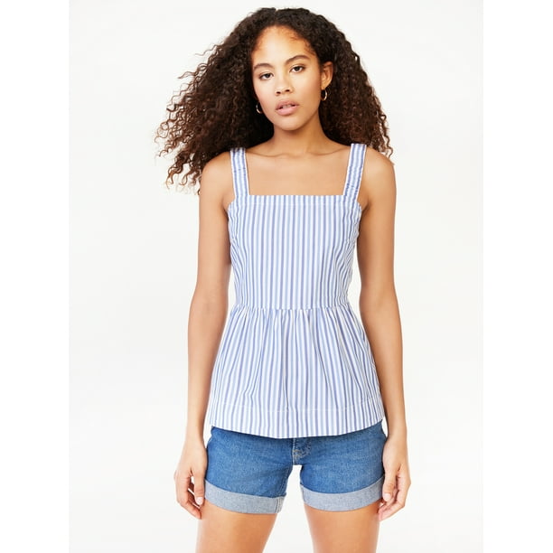 Free Assembly Women's Square Neck Tank Top with Elastic Straps, Sizes ...