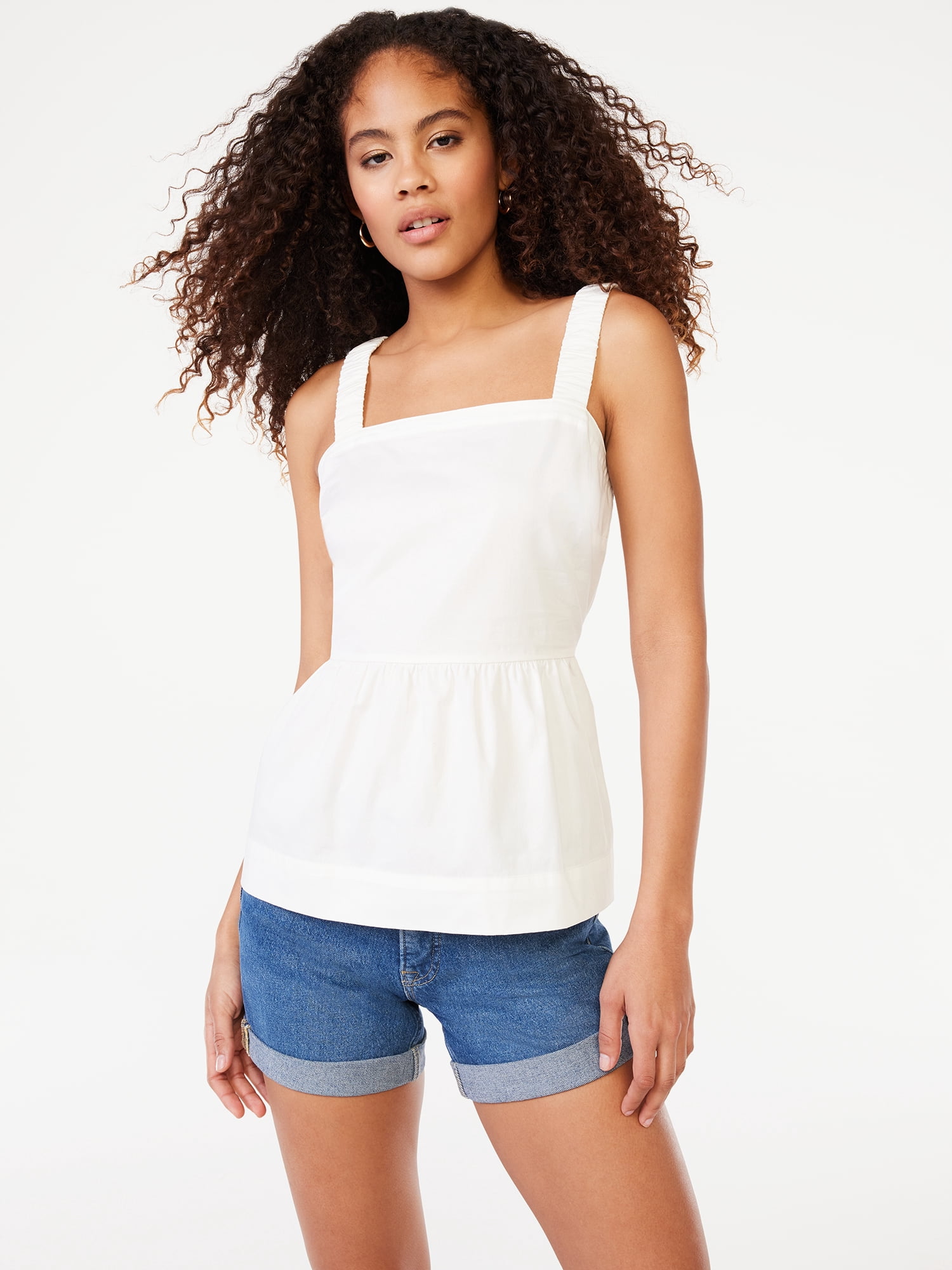 Free Assembly Women's Square Neck Tank Top with Elastic Straps, Sizes ...