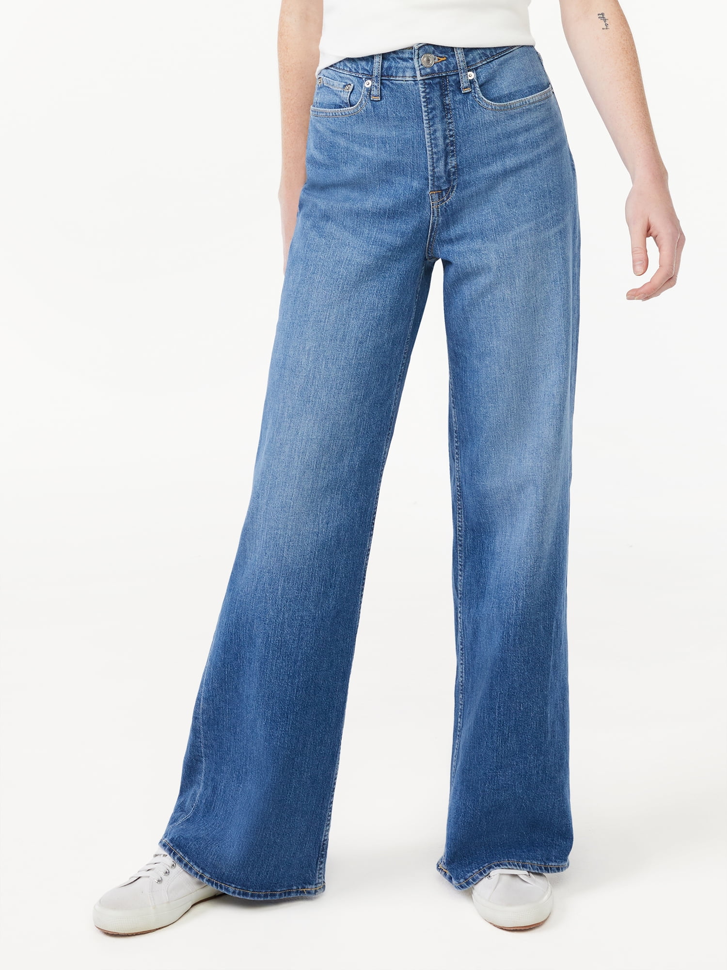 Free Assembly Women's Super High Wide Leg Jeans, 33” Inseam for Regular ...