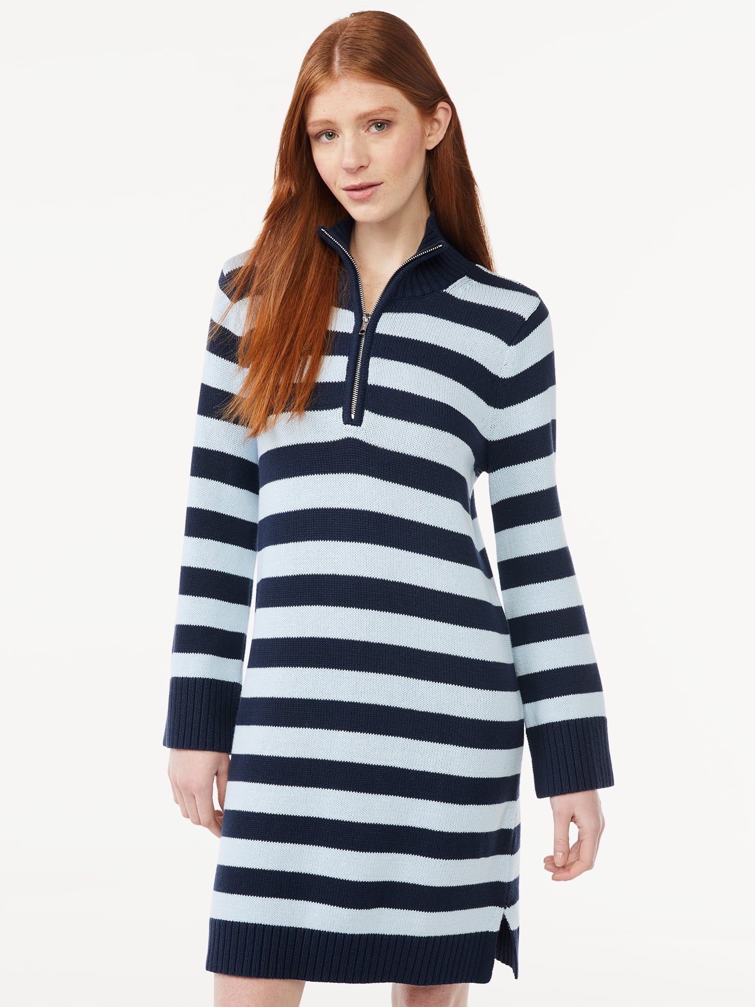 Free Assembly Women's Tall Neck Half Zip Sweater Mini Dress - Walmart.com