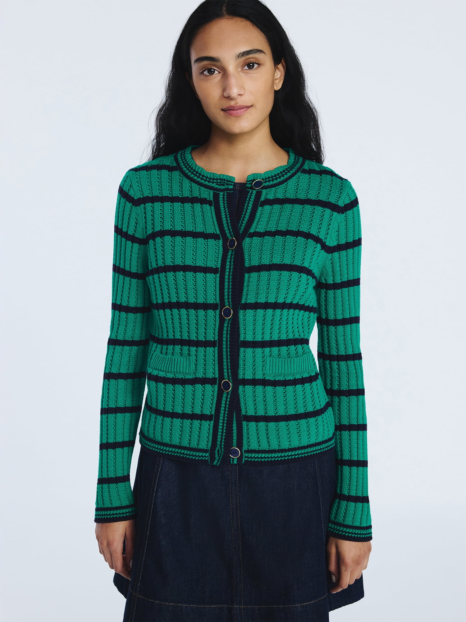 Free Assembly Women's Textured Stitch Cotton Cardigan Sweater with Long ...