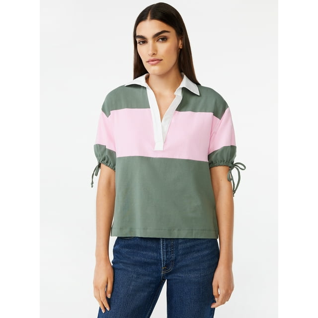 Free Assembly Women's Tie Sleeve Polo Top - Walmart.com