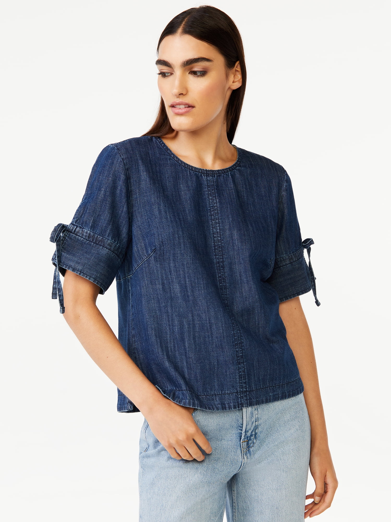 Free Assembly Women's Tie Sleeve Top - Walmart.com