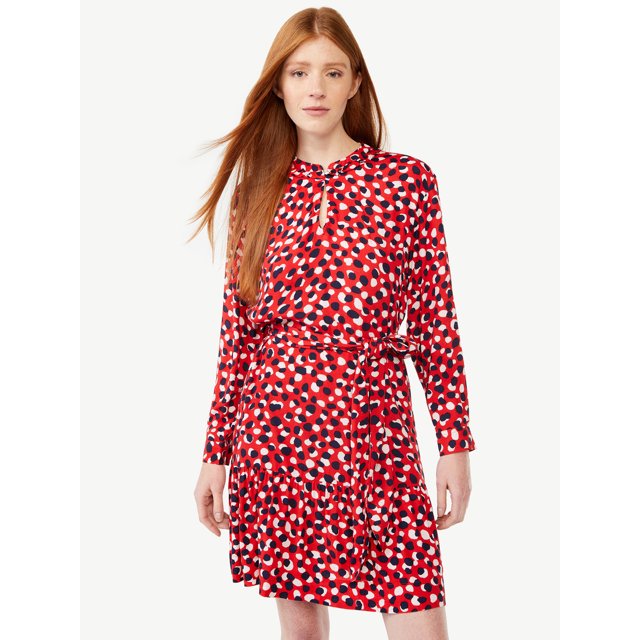 Free Assembly Women's Tiered Belted Mini Dress - Walmart.com