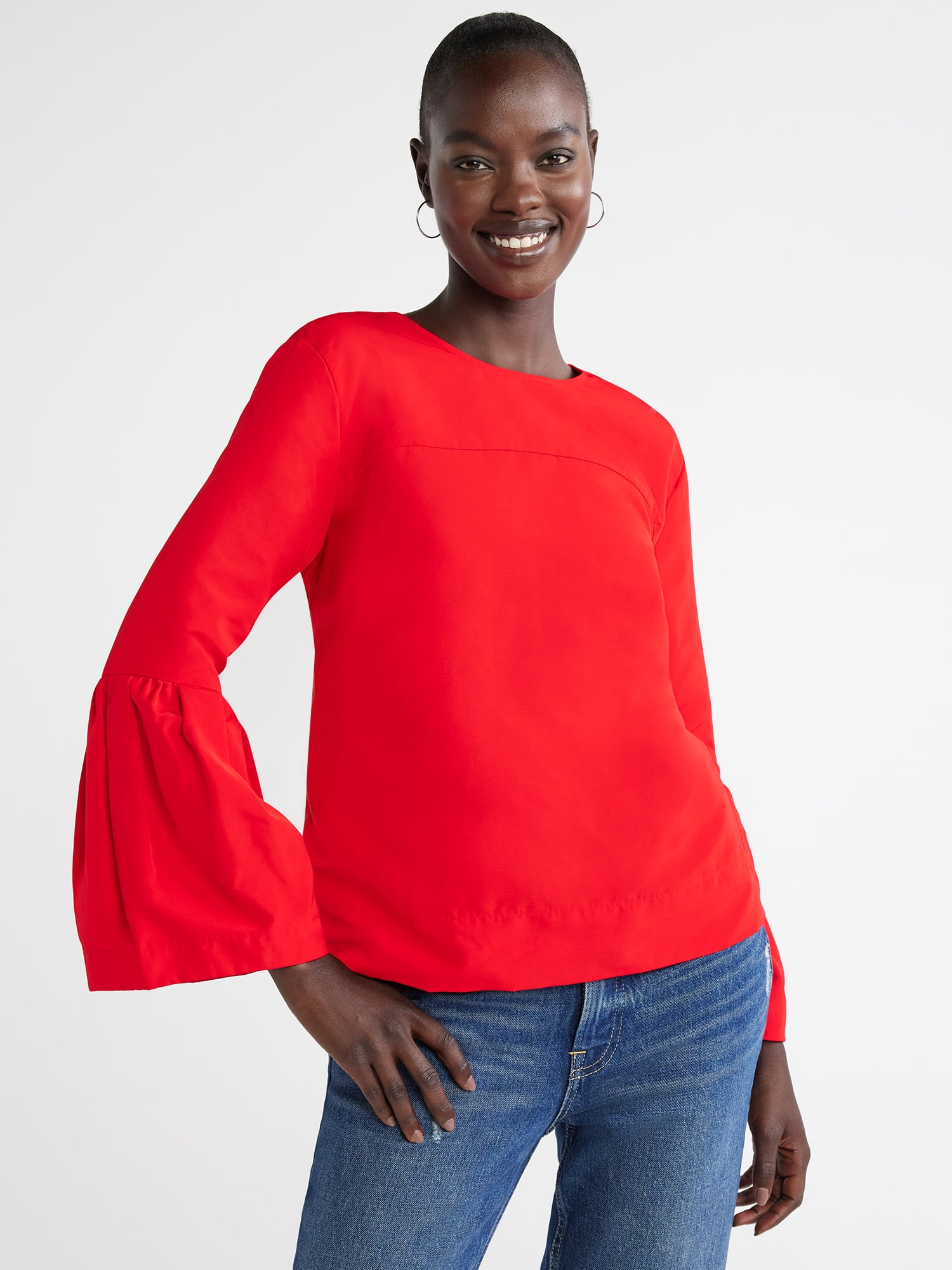 Free Assembly Women's Top with Long Bell Sleeves, Sizes XS-XXXL ...