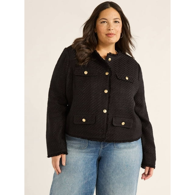 Free Assembly Women’s and Women's Plus Tweed Jacket, Sizes XS-4X ...