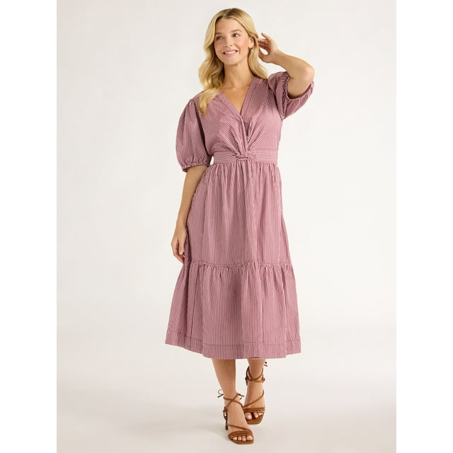 Free Assembly Women's Twist Front Cotton Midi Dress, Sizes XS-XXL ...