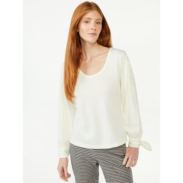 Free Assembly Women's U Neck Pleated Shoulder Top - Walmart.com
