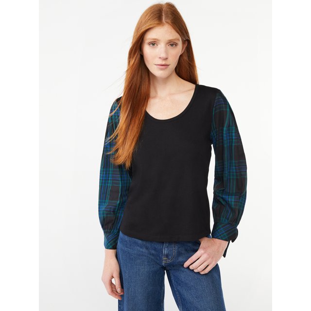 Free Assembly Women's U Neck Pleated Shoulder Top - Walmart.com