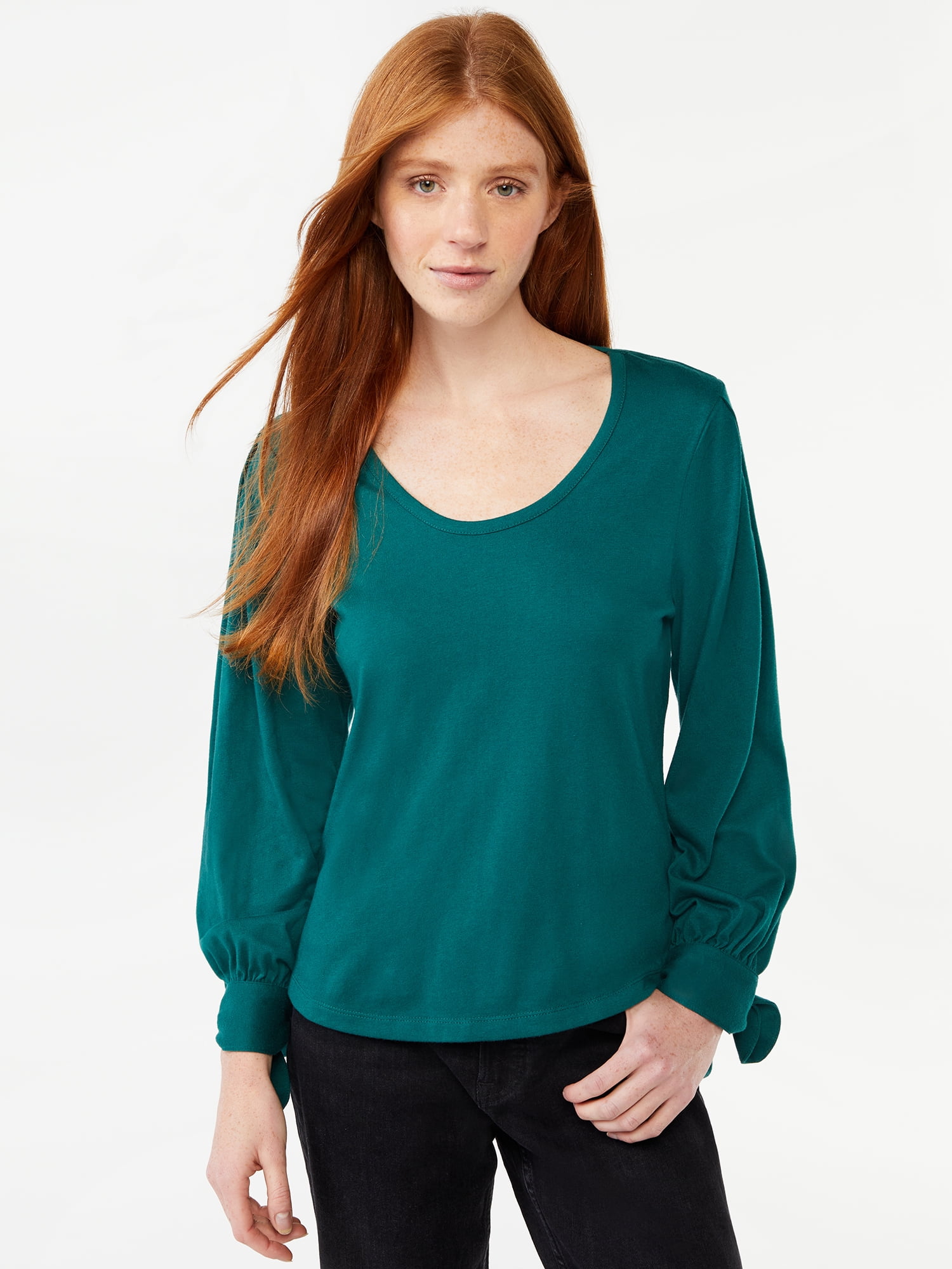 Free Assembly Women's U Neck Pleated Shoulder Top - Walmart.com