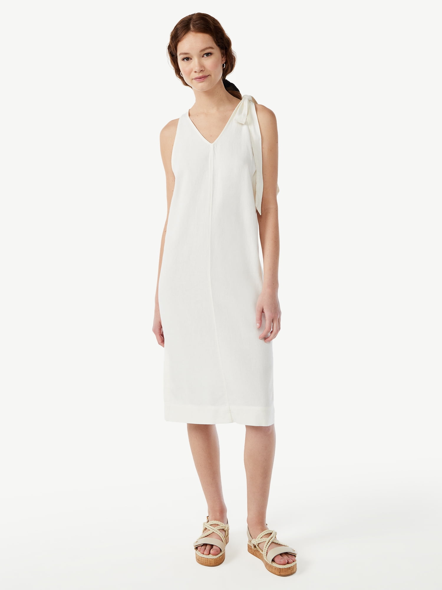 Free Assembly Women's V-Neck Dress with Tie Strap - Walmart.com